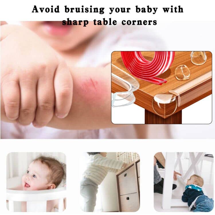 Baby Proofing,6.6ft(2m) Clear Edge Protector Strip for Kids,4 Thickened Silicone Soft Corner Protectors with Upgraded Pre-Taped Strong Adhesive for Cabinets, Tables, Drawers