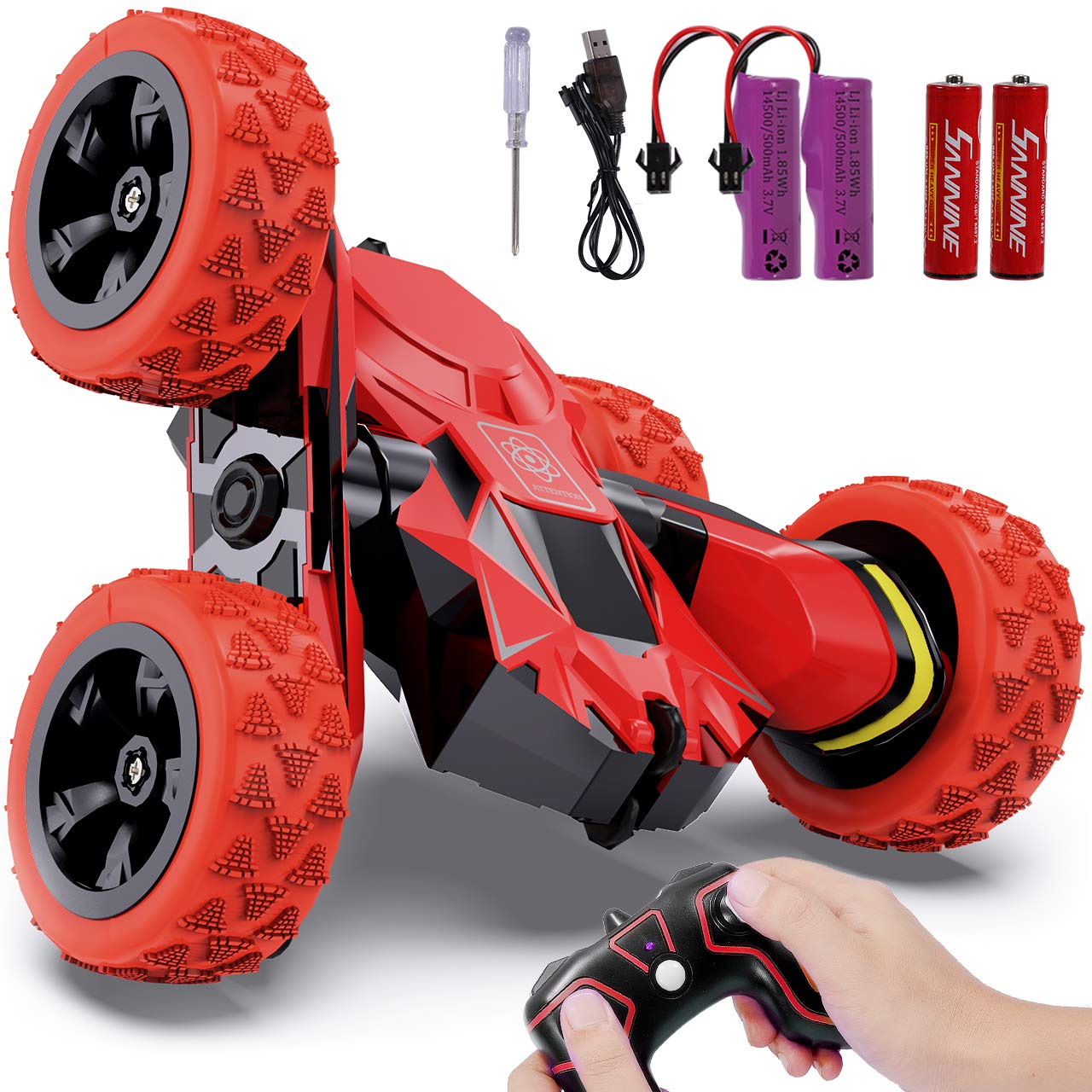 Fixget Remote Control Car RC Car, 4WD 2.4 GHz Remote Control Stunt Car Toys Double Sided Rotating Vehicles 360°Flips, Kids Outdoor Indoor Toys Birthday Gift for Boys Girls (Included Battery)
