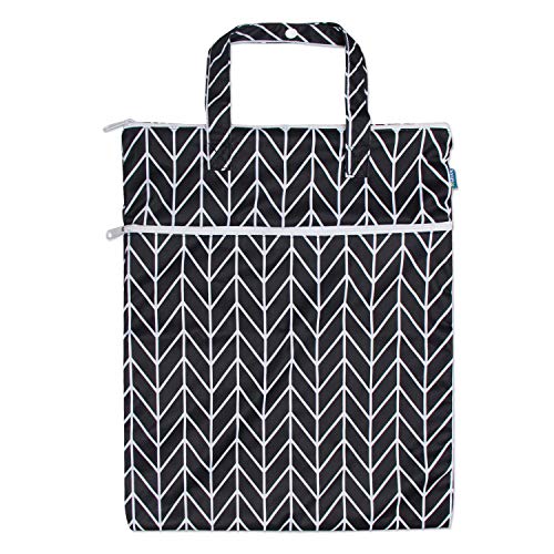 Teamoy Travel Hanging Wet Dry Bag Organizer (17.3 x 13.4 inches) with Two Compartments for Cloth Diaper, Laundry, Swimsuits and More, Easy to Hang Everywhere (M, Black Arrow)