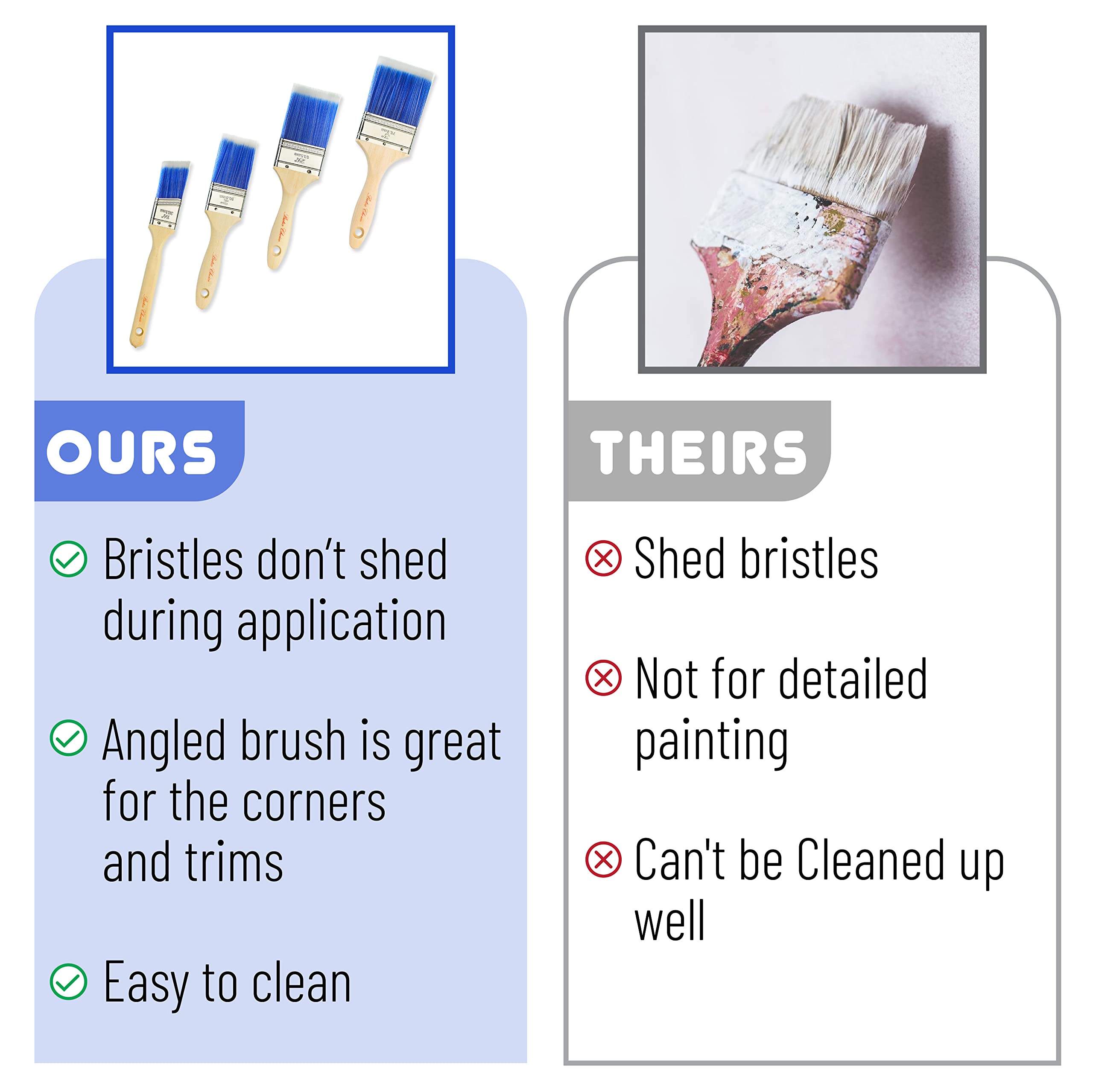 Bates Paint Brushes - 4 Pack, Wood Handle, Paint Brush, Paint Brushes Set, Professional Wall Brush Set, House Paint Brush, Trim Paint Brush, Sash Paint Brush