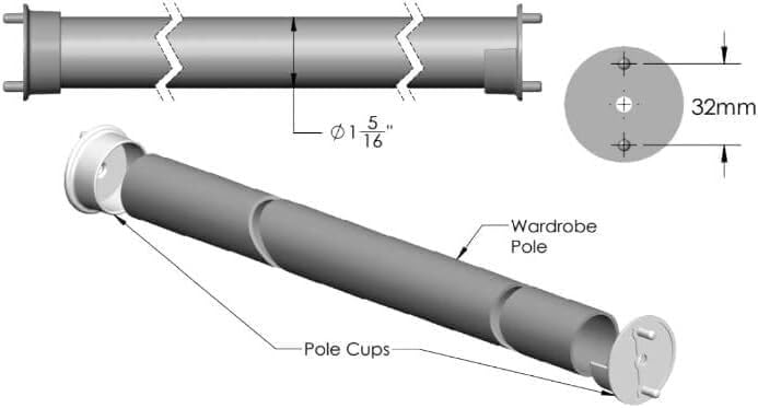 Matte Brass 1 5/16 Inch Diameter Round Wardrobe Closet Rod Tube with Two End Caps and Installation Screws, Gauge 14 Thickness for Clothes Hanging (36 INCH)