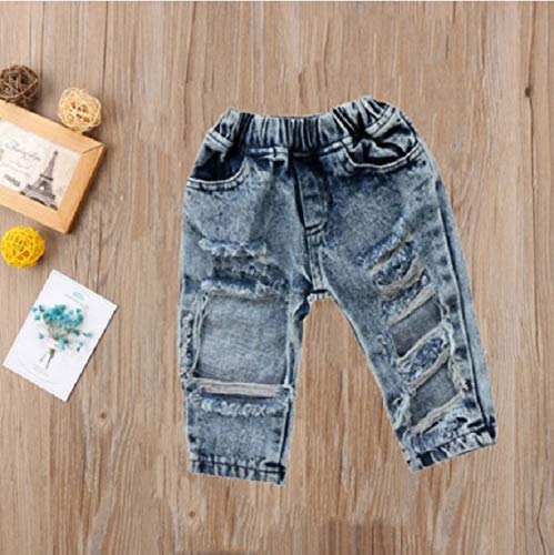 Toddler Newborn Baby Boys Girls Causal Elastic Waist Destroyed Ripped Jeans Pants (0-6 Months, A)