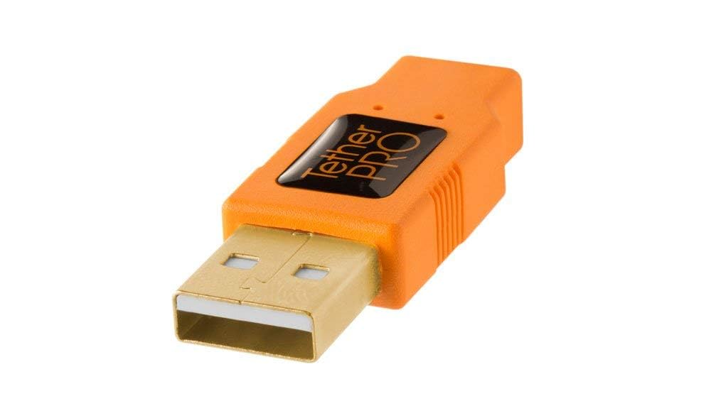 Tether Tools TetherPro USB 2.0 to Mini-B 8-Pin Cable | for Fast Transfer Between Camera and Computer | High Visibility Orange | 15 Feet (4.6 m)