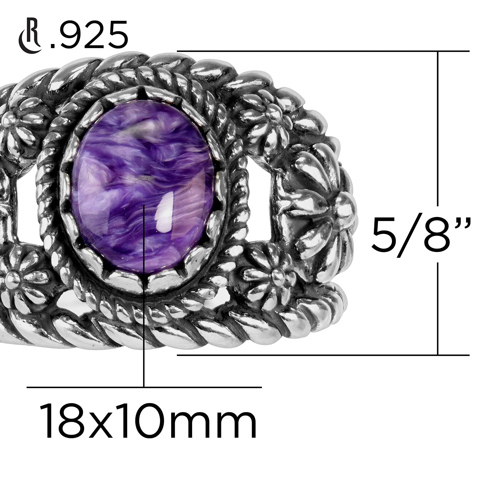 American West Sterling Silver Women's Ring Purple Charoite Gemstone Size 9