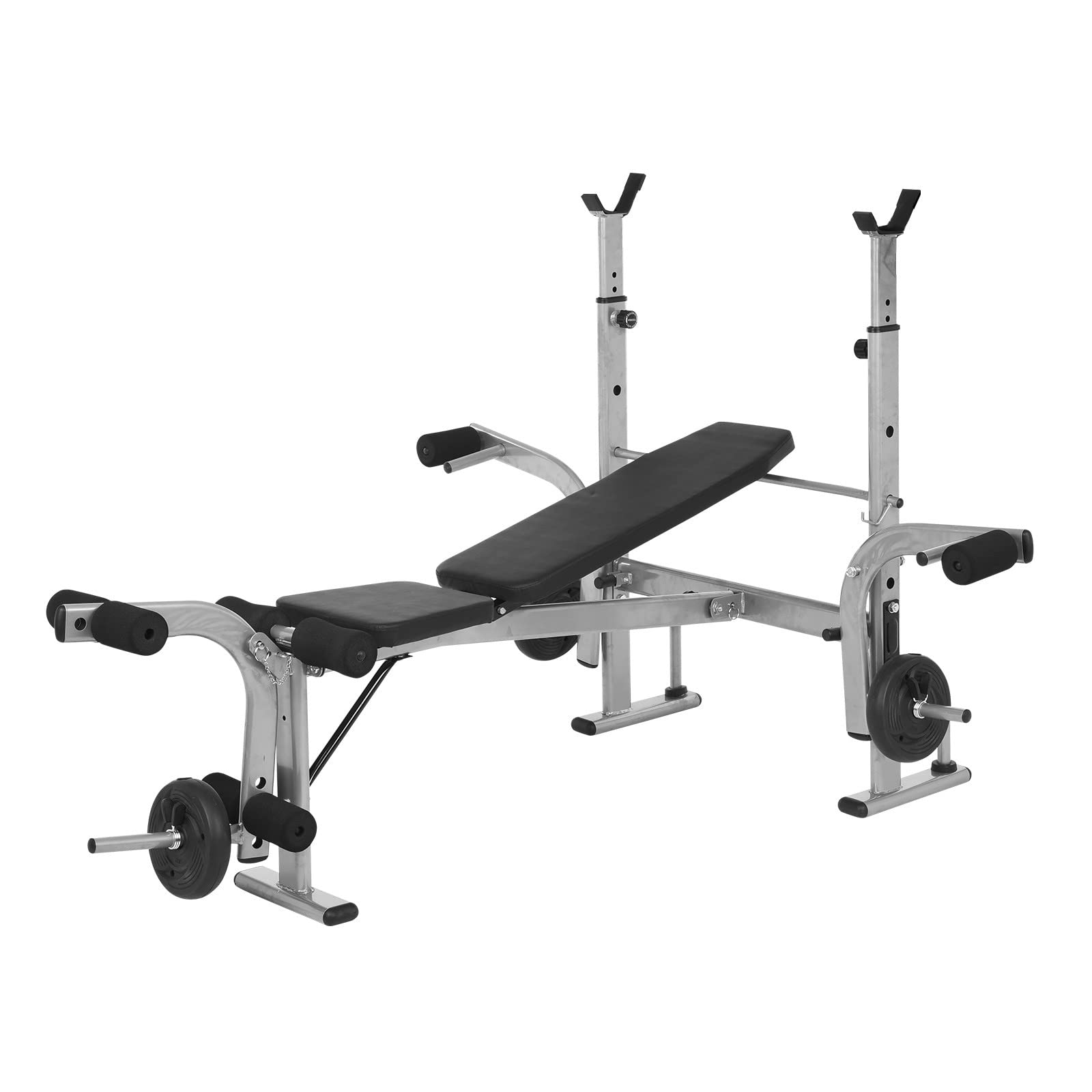 Adjustable Olympic Weight Bench with Squat Rack, Barbell Dumbbell Weightlifting Bed Leg Extension and Curl, Press Bench Rack Set, Home Gym Workout Fitness Exercise Strength Training Equipment