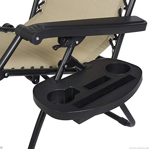 BMS 2 PCS Zero Gravity Chair Lounge Patio Chairs with Canopy Cup Holder, Tan