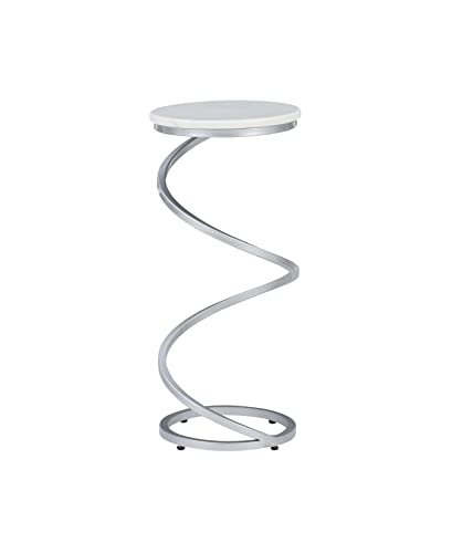 Powell Company Silver Spiral Metal Base with White Marble Top Drink Powell Nora Table