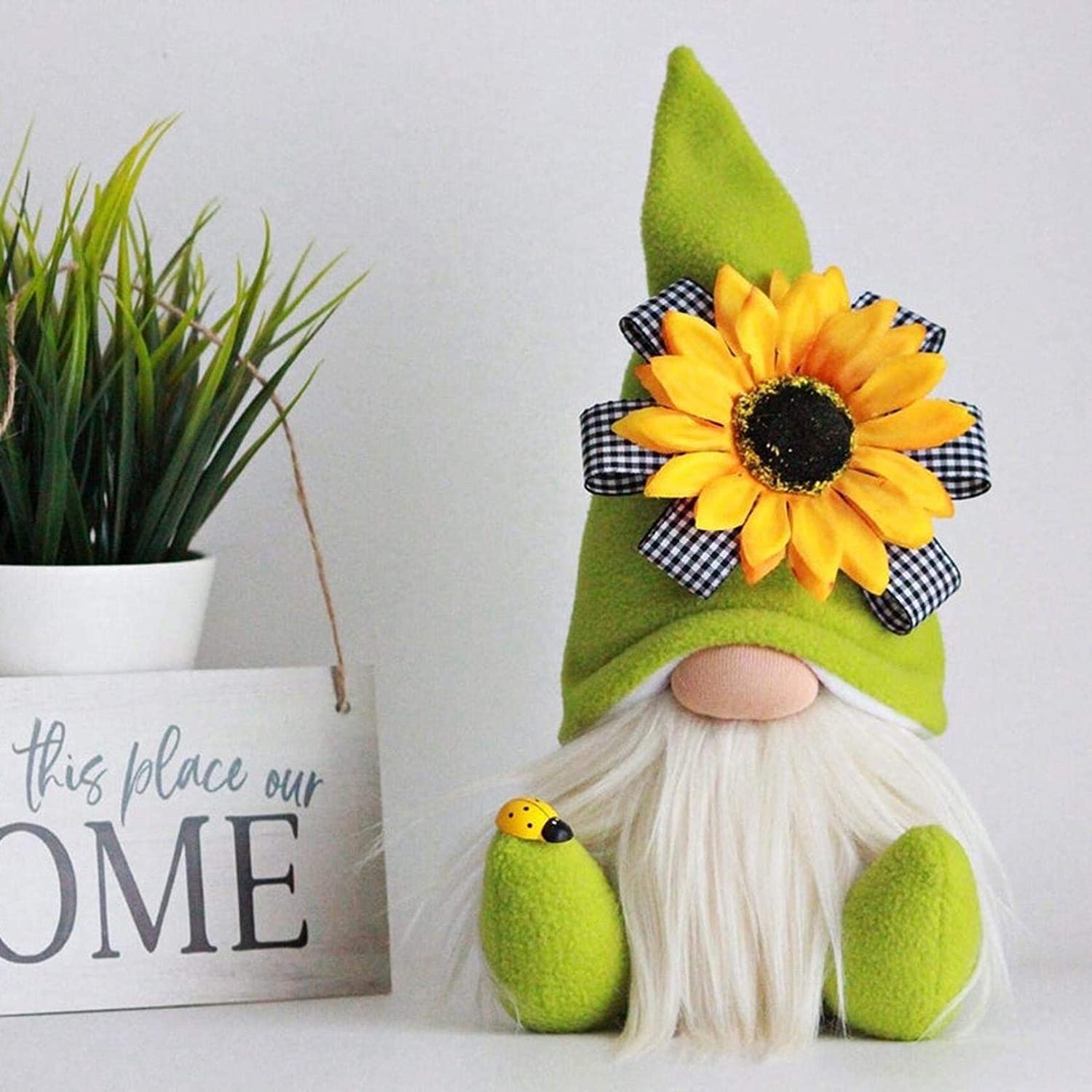 GDYYEZI Sunflower Garden Gnome, Sunflower Spring Gnome Mantel Display,Handmade Gnome Faceless Plush Doll, Farmhouse Tiered Tray Rustic Sca