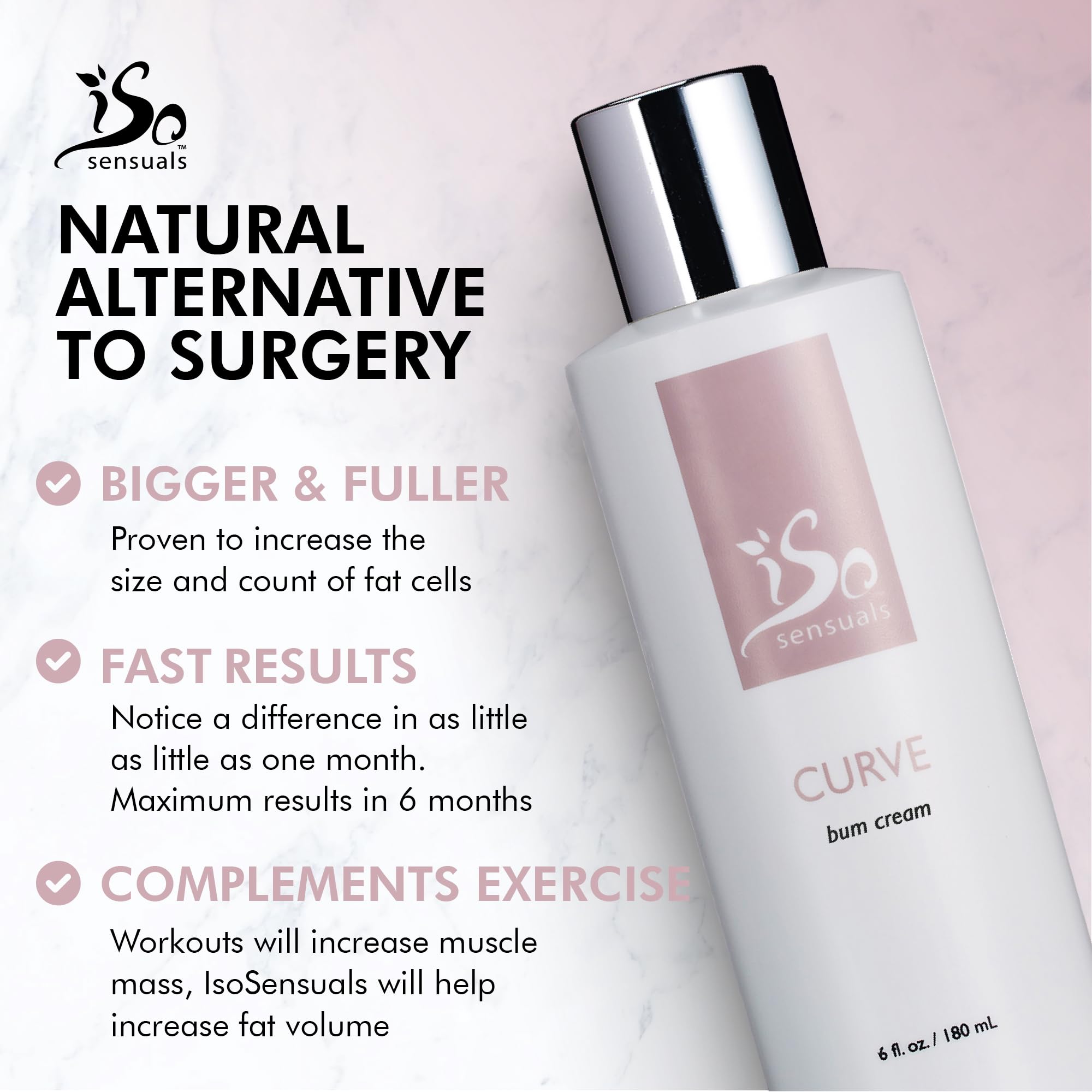 IsoSensuals CURVE Butt Enhancement Cream - for Women and Men, Natural Growth and Plumping Enhancer, Faster, Thicker, Bigger Results, 2 Month Supply