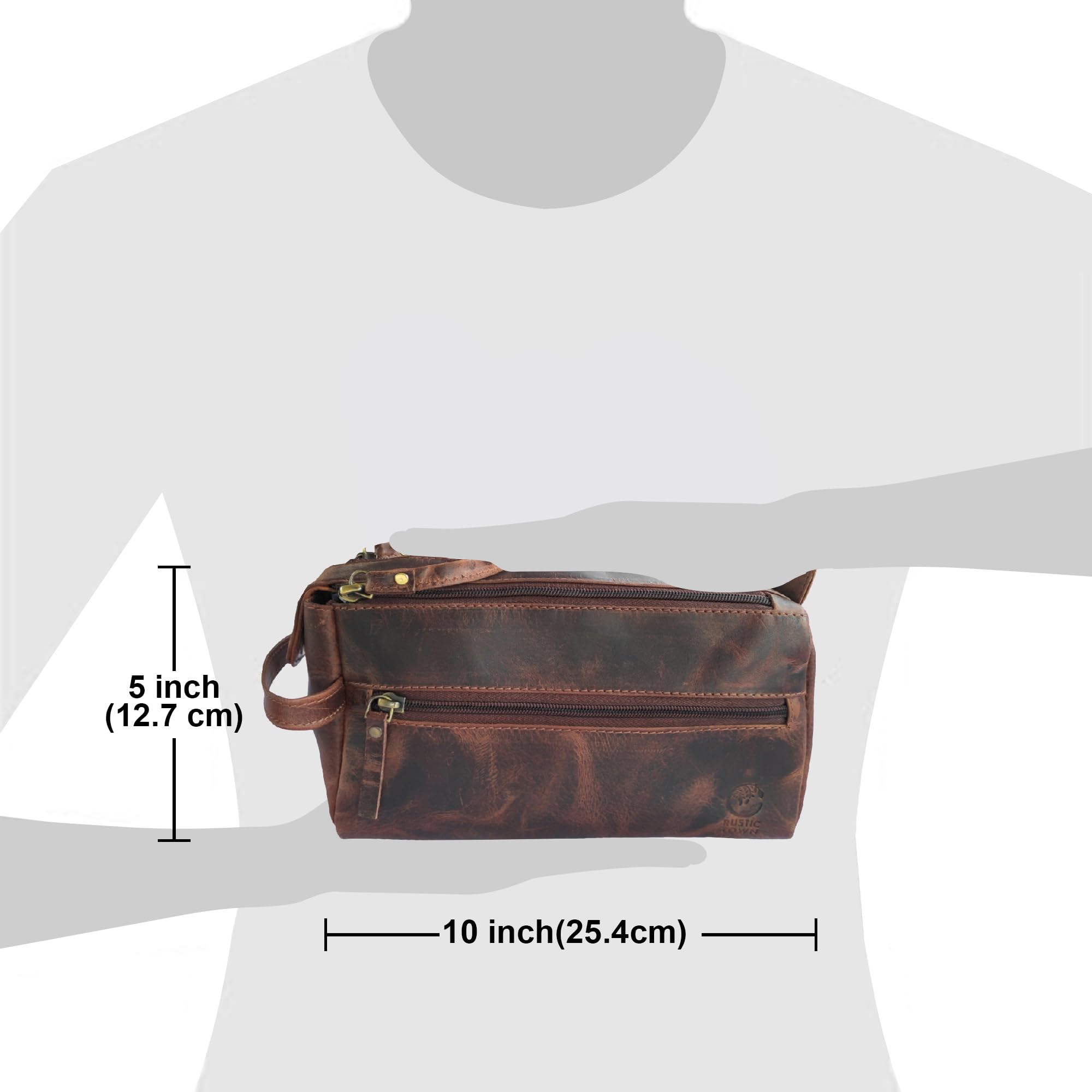 RUSTIC TOWN Leather Toiletry Bag for Men - Hygiene Organizer Travel Dopp Kit (Walnut Brown)