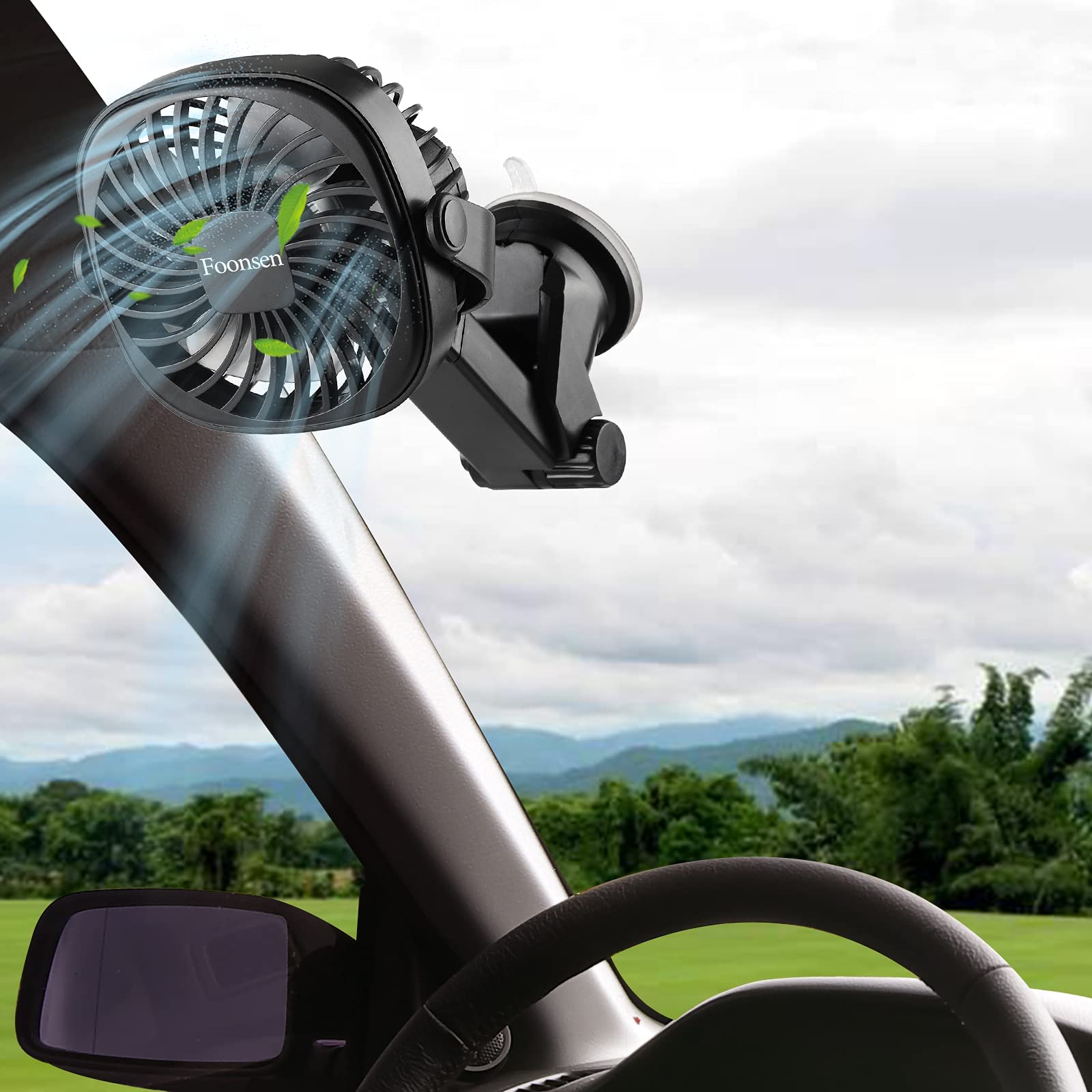 Foonsen Rechargeable USB Stroller Fan, Portable Car Fan, Car Seat Fan, Desk Fan, Flexible Tripod Clip on Bed, Bike, and Crib, Battery Powered, Jet Black