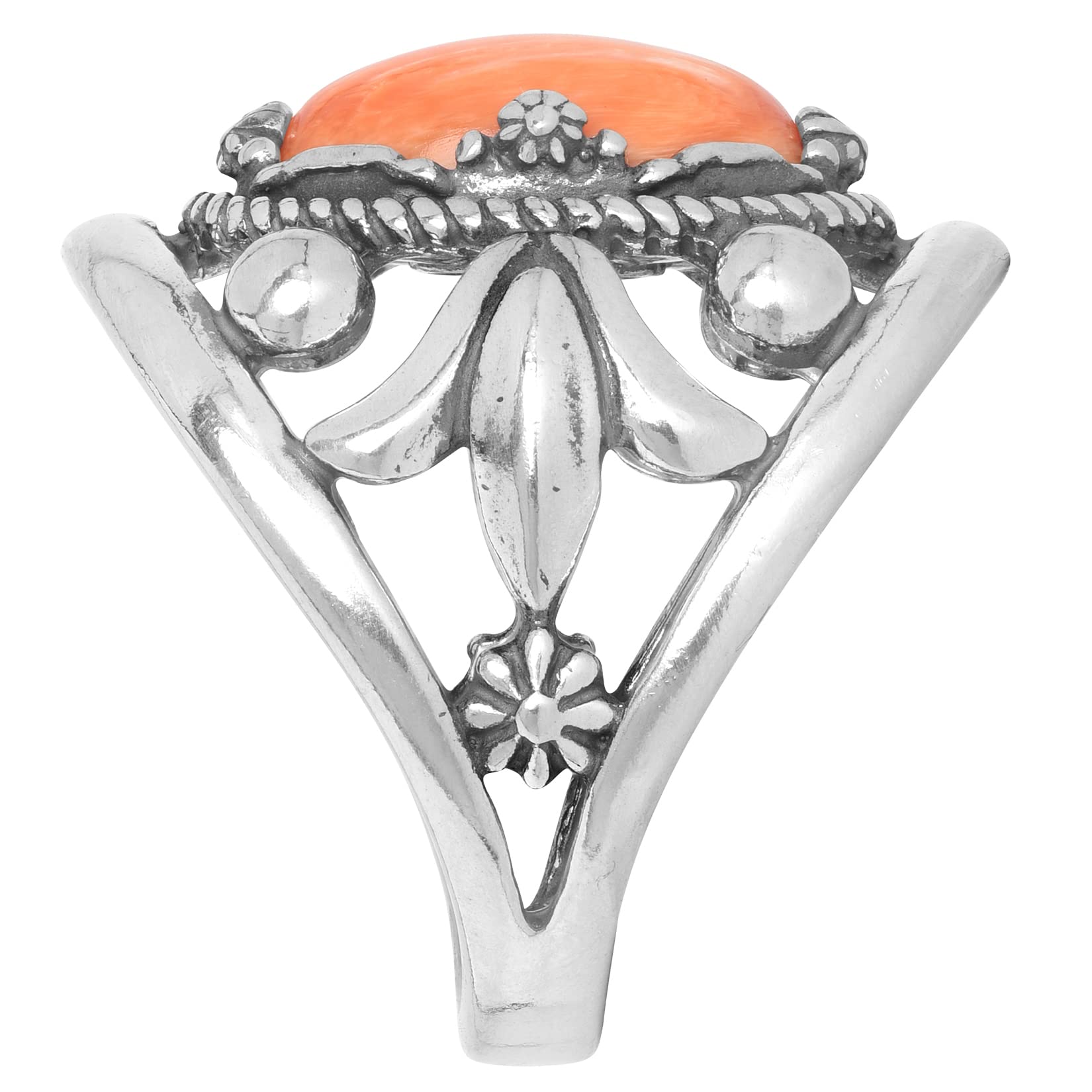 American West Sterling Silver Women's Ring Orange Spiny Gemstone Tufa-Inspired Design Size 7