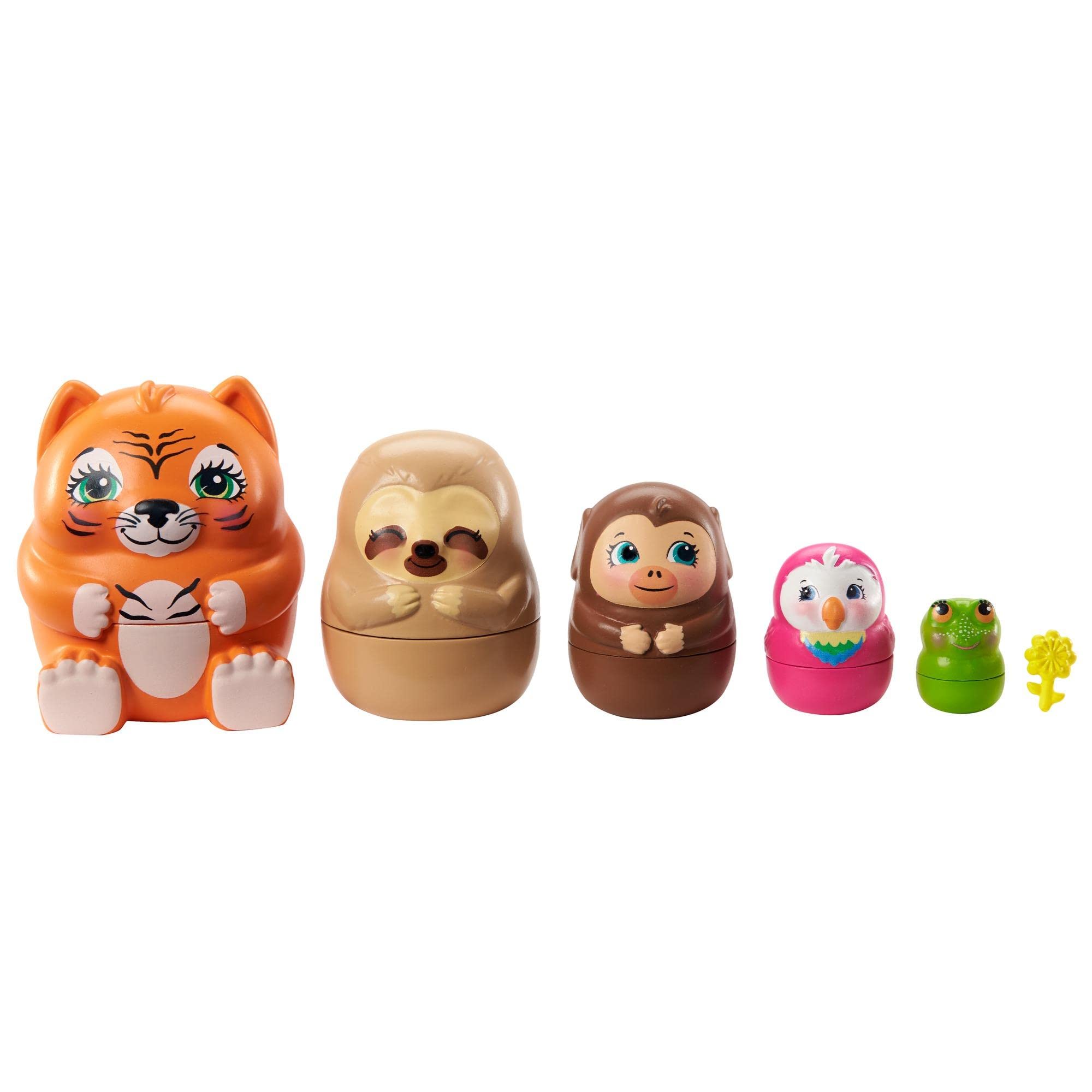 Enchantimals Secret Besties Tree Hut Playset with Small Doll House, Peeki Parrot Doll (3.5-inch), 5 Nesting Animal Figures & Accessory, Junglwood Toy Collection
