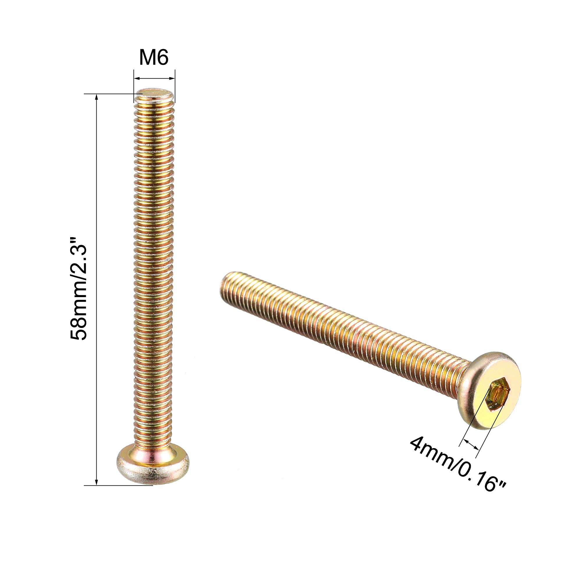 sourcing map M6 x 55mm Threaded Hex Socket Head Cap Screw Bolt Bronze Tone 5 Pcs