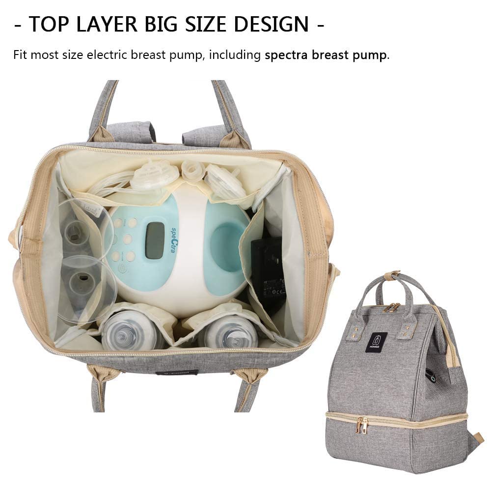 Breast pump bag with Cooler Layer, 3pcs Diaper Bag Baby Cooler & Wet Dry Bag Pouch Set - Grey Color Diaper Bag Cooler Backpack Convenient for Mother to Working and outdoor