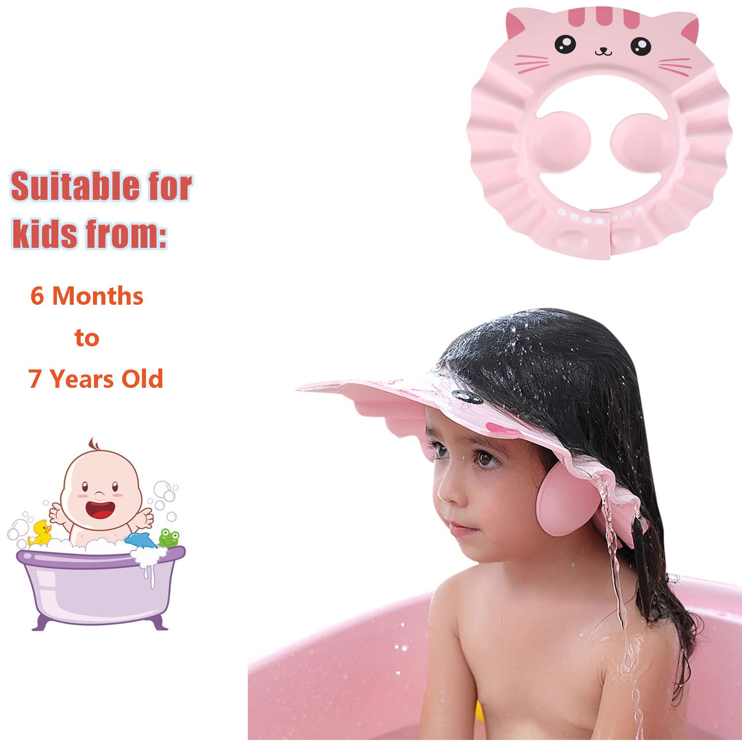 Baby Shower Cap Bath Visor Protection Adjustable Shower Bathing Cap Shield Safe Shower Shampoo Bathing Hair Washing Protector Visor Eye Ear Protection for Infants Toddlers Kids