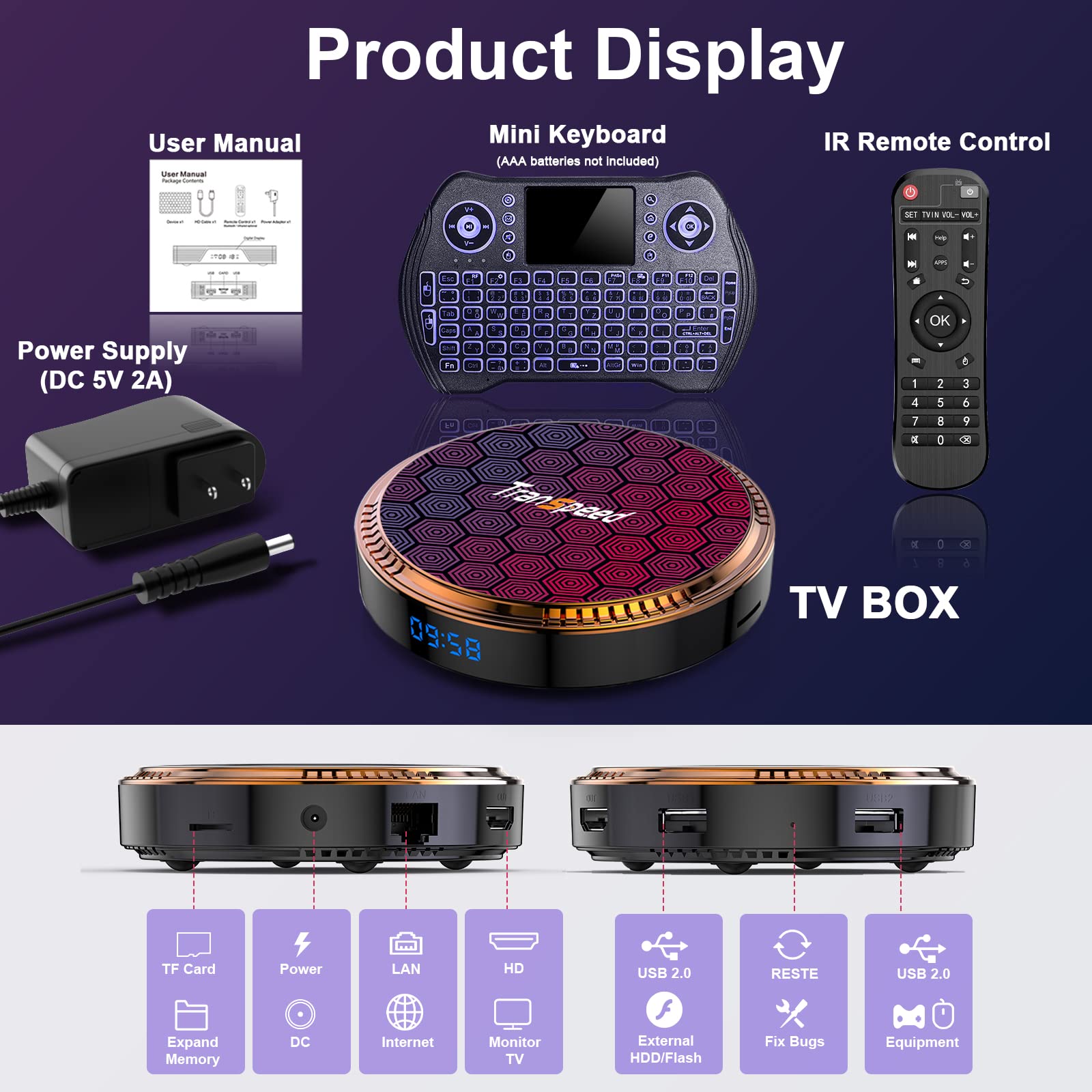 Android 12 TV Box Dual-Band WiFi 6 4GB 64GB TV Box Android 2022 H618 Chip Support 4K 6K HDR10 BT5.0 USB 2.0 with Mini Backlit Keyboard