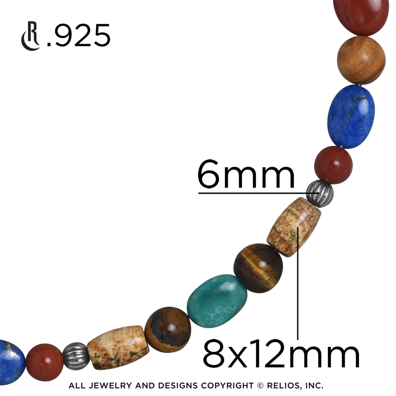 American West Sterling Silver Earth Tone Gemstone Beaded Magnetic Women's Strand Necklace 17 Inch