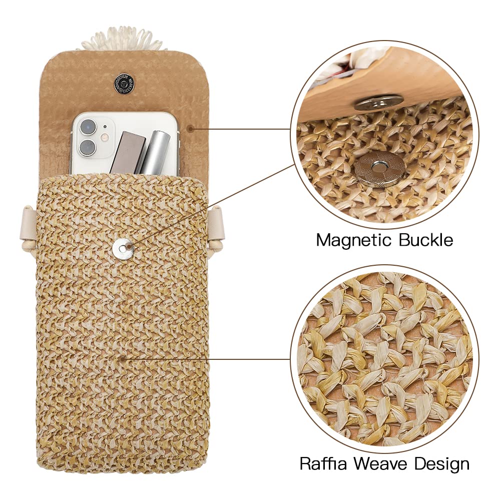 Soleebee Boho One Shoulder Crossbody Phone Bag Small Shoulder Bag Mini Wallet for Women Storage Bag Woven Leather Trim Phone Bag Compatible with Multiple Phone Sizes, Daisy A