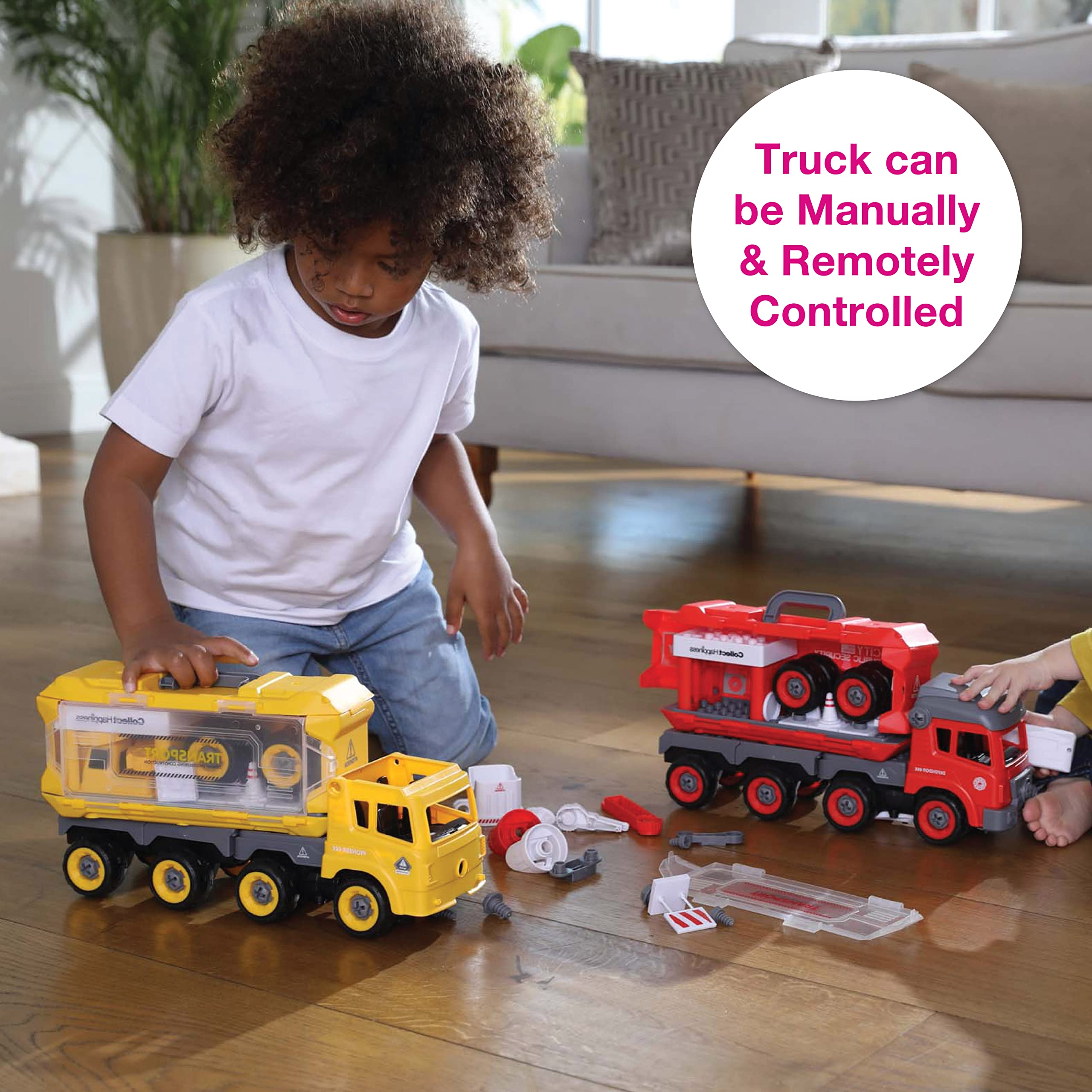Edushape Remote Control Take Apart, Construction Truck, Assemble, Take Apart, Rebuild, And Drive Use The Powered Drill For All 31 Toy Parts - Includes Lights, Sound & Toy Drill DIY Fun - STEM Learning, Yellow (408014)