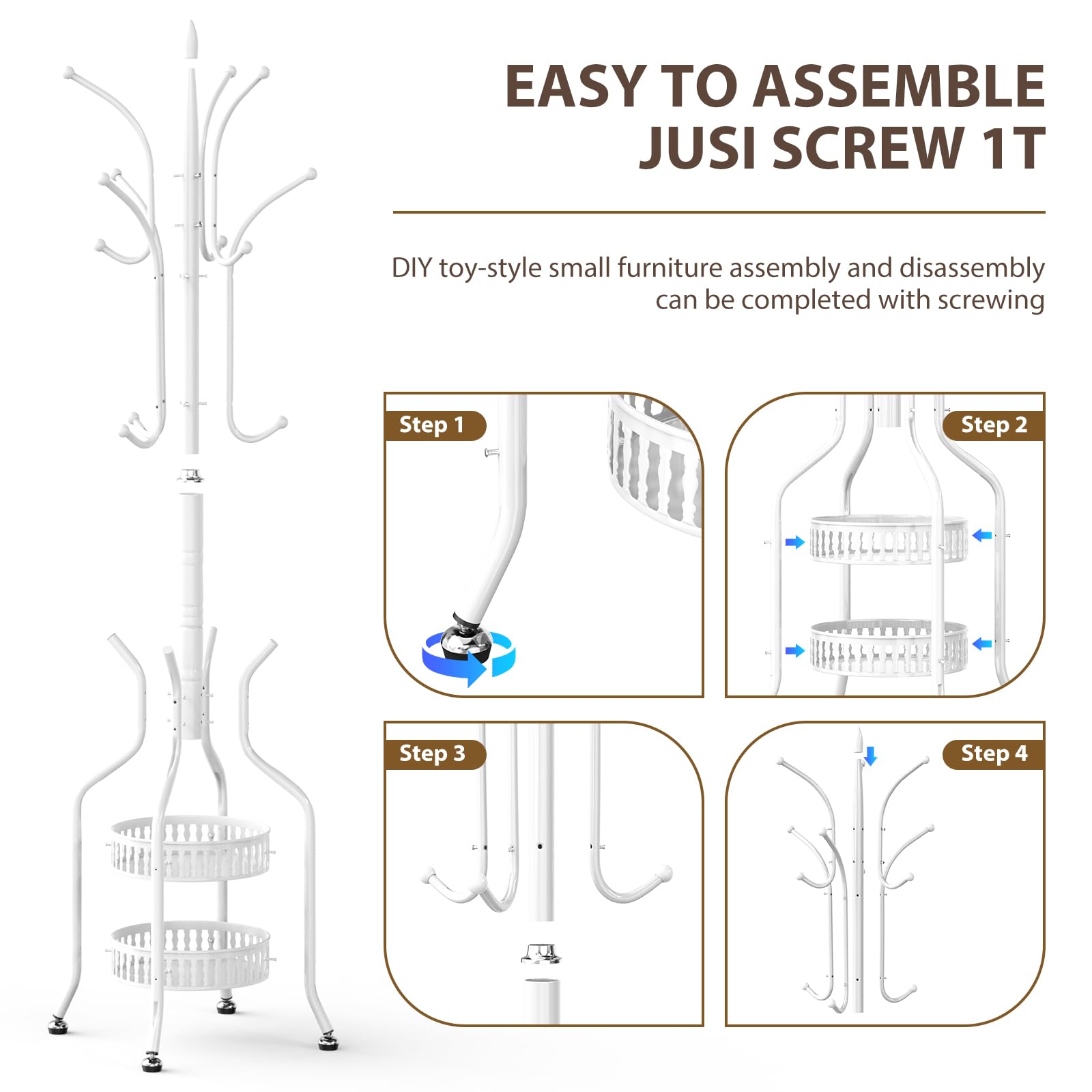 LAZEYARD Modern Metal Coat Rack Stand with Double Layer Basket,Coat Rack Freestanding Hat Hall Tree with 12 Hooks For Hanging Scarf,Bag,Jacket,Hat Coat Hanger Stand for Home Entry-way,Bedroom,Office