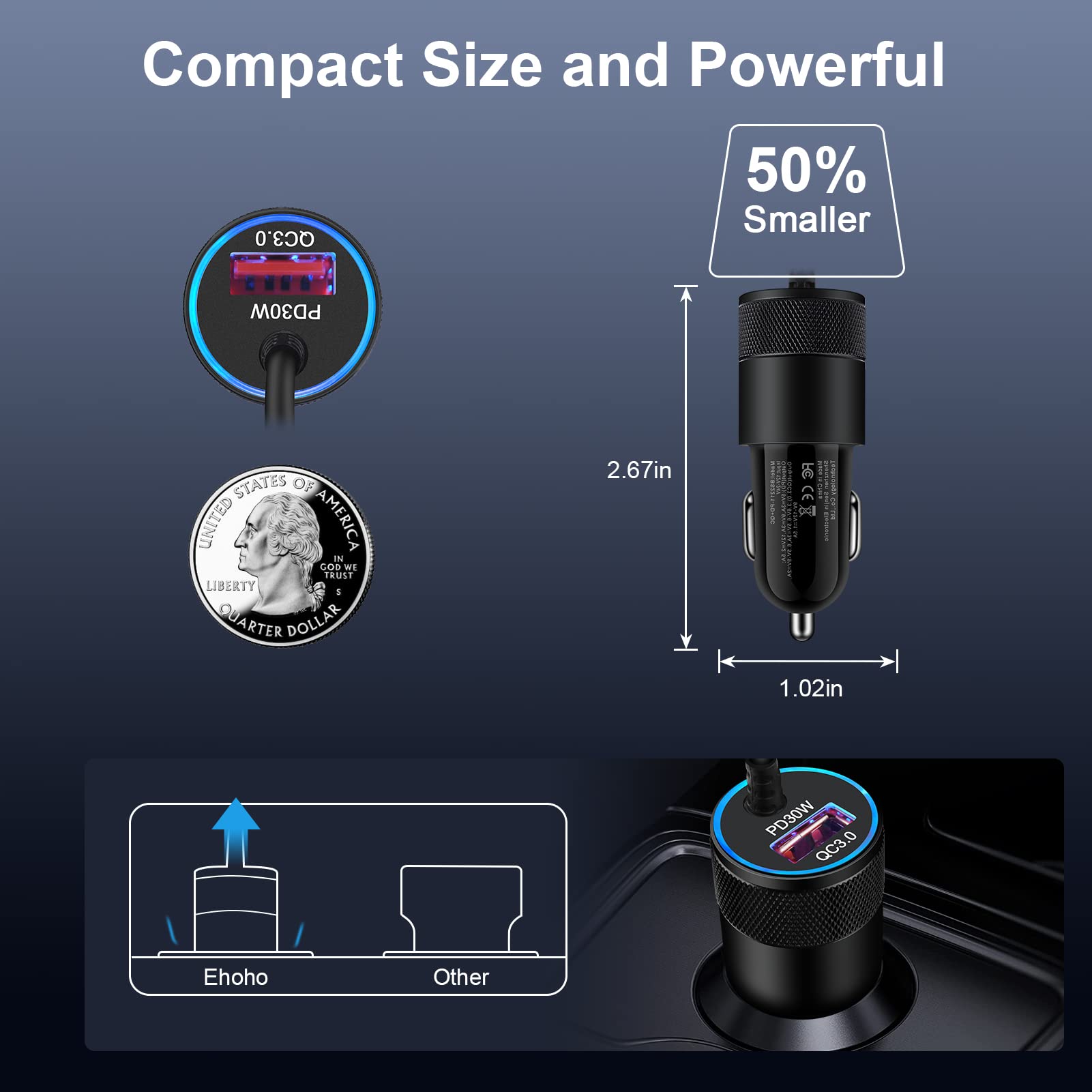 Android USB C Fast Car Charger for Samsung Galaxy A54/A14 5G/S23/A23/A13/S22/S21 FE,Pixel 7a,48W 2-Port Fast Car Charger Adapter PD3.0&QC3.0 Fast Charging with 3ft 30W Super Fast Charging Type C Cable