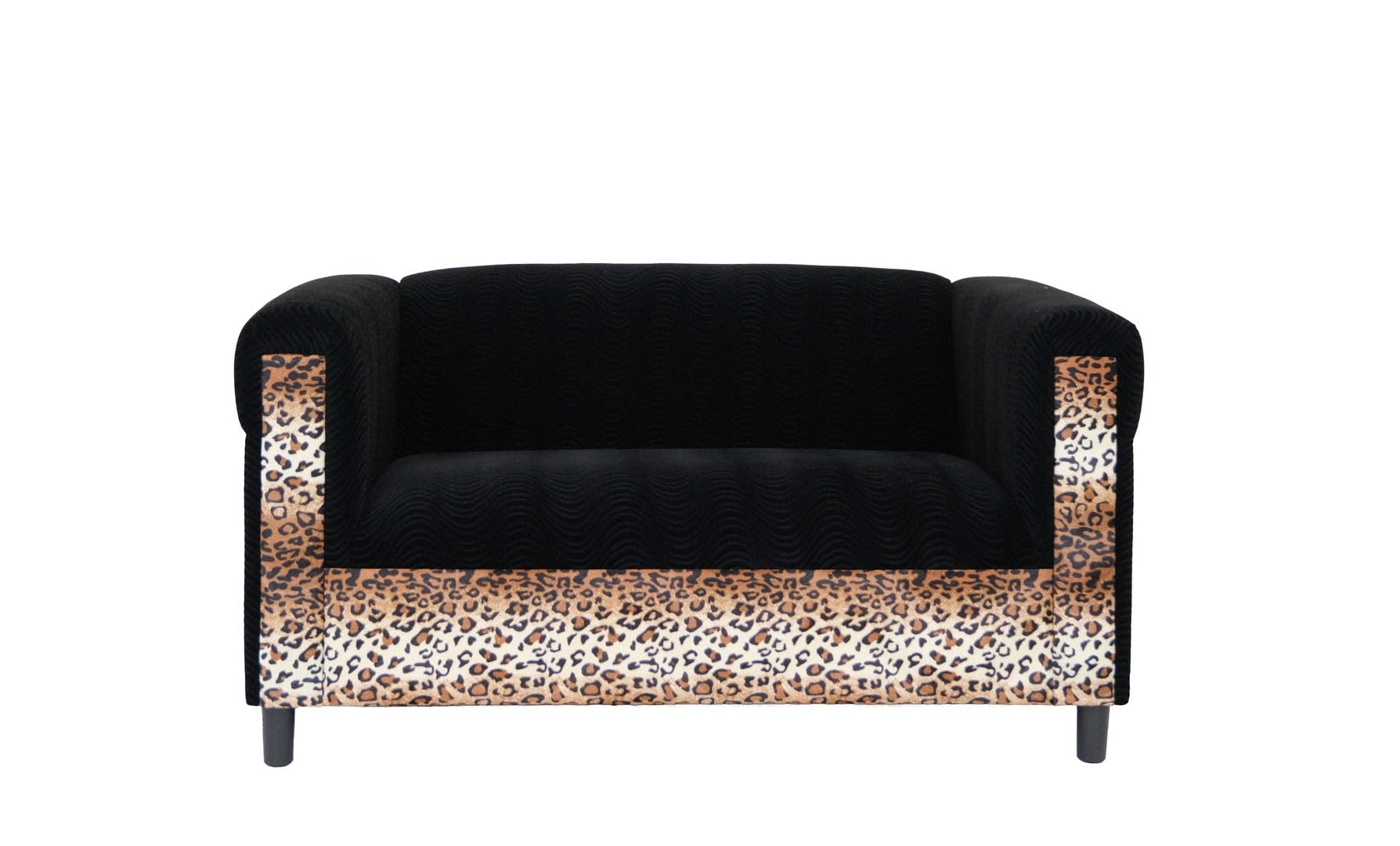 Coast to Coast Sofas Broadway Velvet Black Loveseat Sofa for Living Room with Leopard Print, Modern Décor Love Seat Mini Small Couches for Small Spaces and Bedroom with Solid Wood Frame
