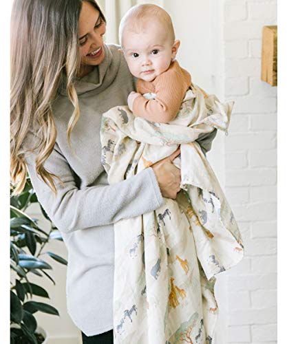 SARANONI Swaddle Blanket with Giraffe, Elephant, Zebra & Rhino Designed Muslin Swaddle Blankets (The Savannah)