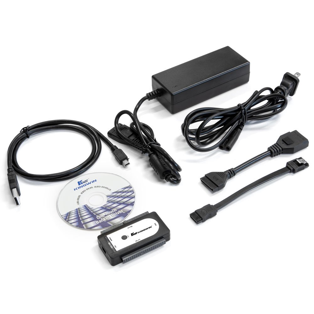 Kingwin USI-2535 USB 2.0 to SATA/IDE Adapter for 2.5 Inch, 3.5 Inch, 5.25 Inch Hard Drives with One Touch Back-Up, Power Supply Included