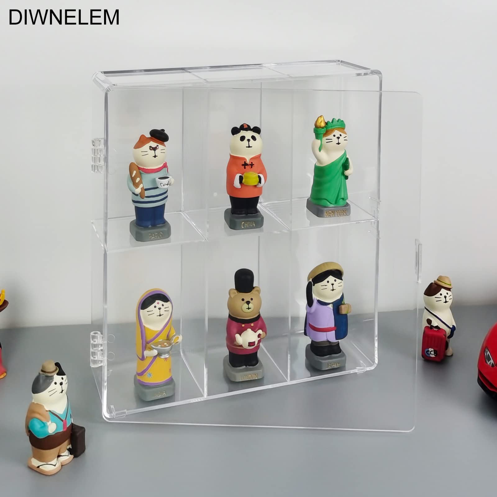 DIWNELEM Acrylic Display Case Cabinet Stand 6 Compartments Storage Box Display Showcase Shelf for Toys Rock Stone Collectibles & Mini Figure Action (7.5 * 2.1 * 8 inch)