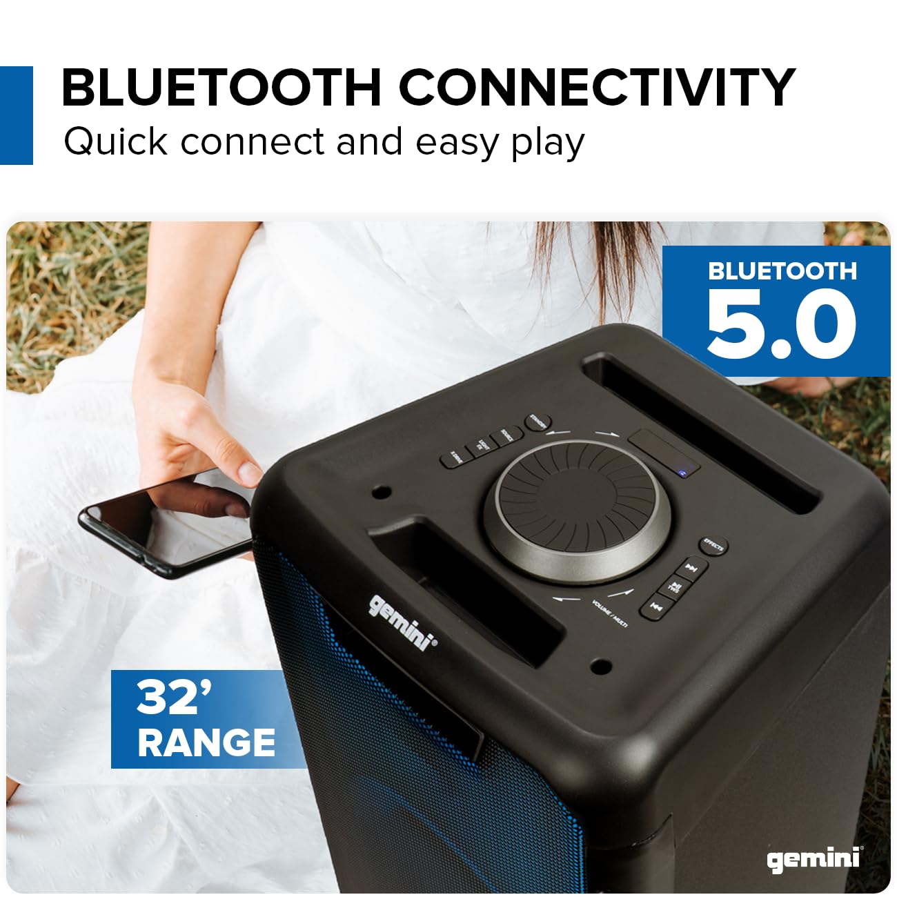 Gemini Sound GLS-880 Portable Party Speaker with 1000W Peak Power, Hi-Fi Class Bluetooth Streaming, Built-in LEDs, USB & FM Radio Playback, and Rechargeable 16 Hour Battery