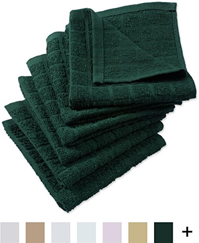 DII Basic Terry Collection Solid Windowpane Dishcloth Set, 12x12, Dark Green, 6 Piece
