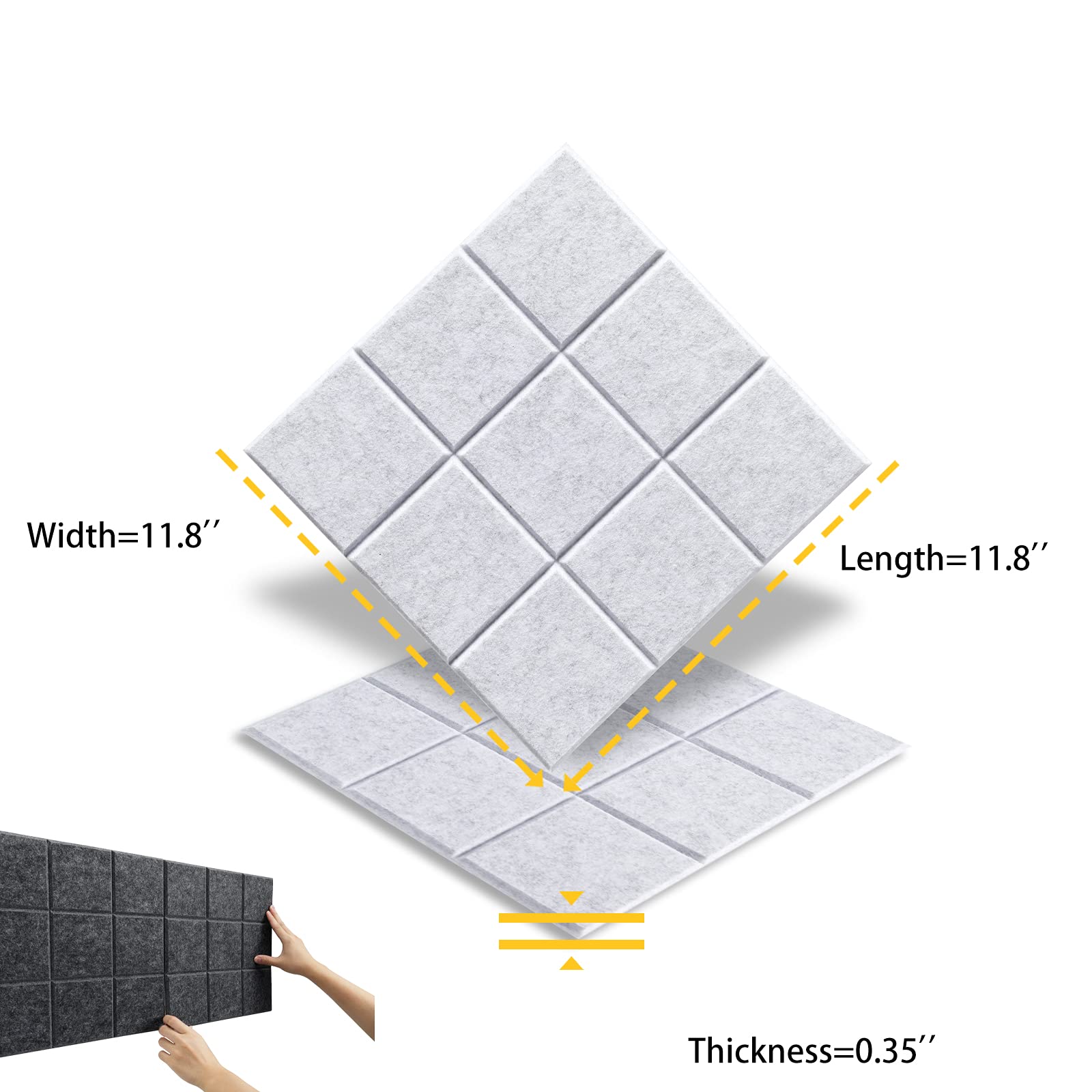 GoTiling Acoustic Panels Self-Adhesive Felt Decorative Soundproofing Panel Tiles, High Density Sound Absorbing Panels 9 Grids Pin Board, Acoustic Treatment for Home & Offices, 6 Pack, Light Grey