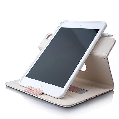 Thankscase Case for iPad Mini 5 7.9" 2019 / iPad Mini 4 2015, Rotating Case Leather Cover with Pencil Holder, Swivel Case Build in Hand Strap, Wallet Pocket for iPad Mini 5th Gen (Rose Gold)