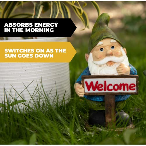 Dawhud Direct Welcome Gnome Solar Light for Home and Outdoor Decor Gnome Solar Powered Flickering LED Garden Light Backyard Gnome Decoration Solar Powered Flickering LED Garden Light