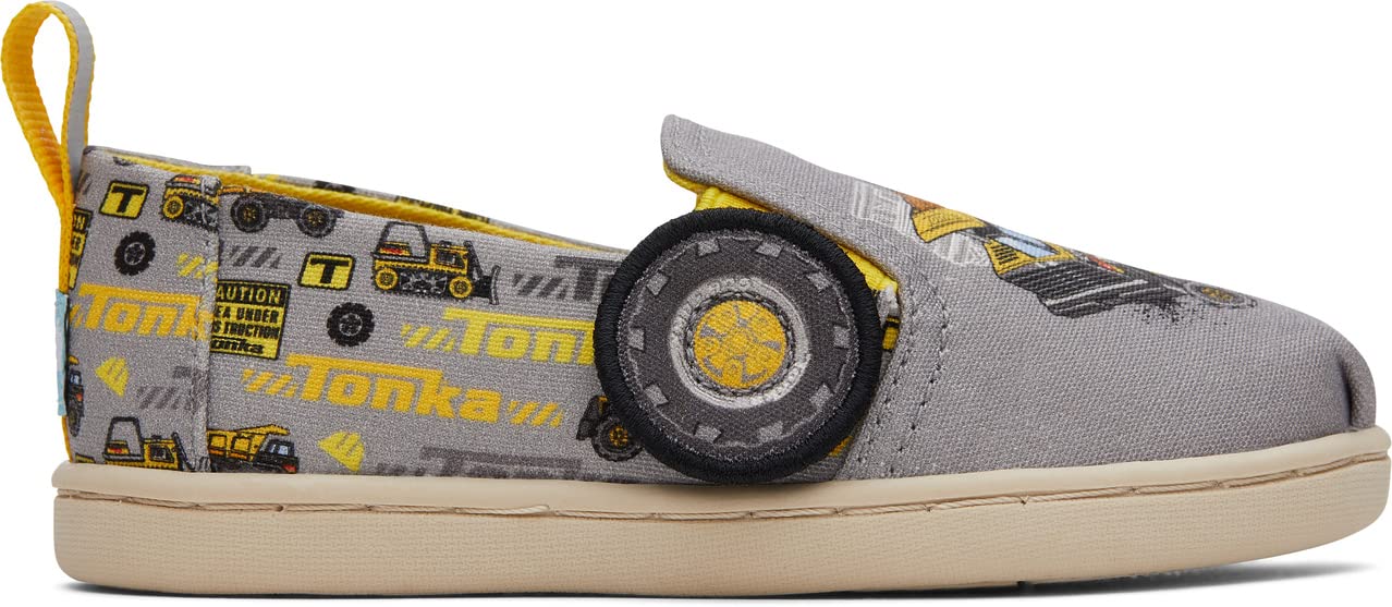 TOMS Boy's Alpargata Twin Gore Loafer Flat, Ultimate Grey Tonka Construction Print, 6 Toddler