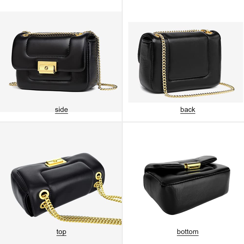 AMHDV Designer Mini Crossbody Purse Chain Quilted Shoulder Bag Women Soft Leather Clutch Handbag (Black)
