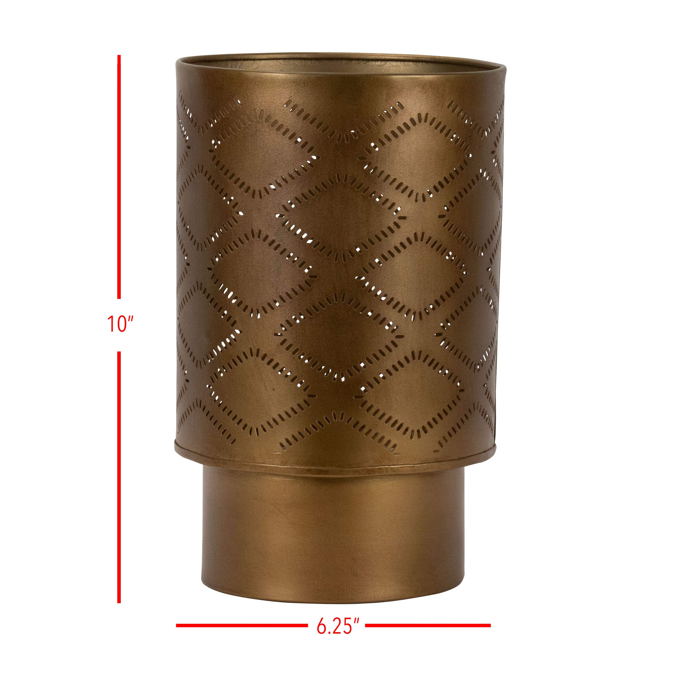 Foreside Home & Garden Brass Antique Large Pierced Metal Pillar Candle Holder
