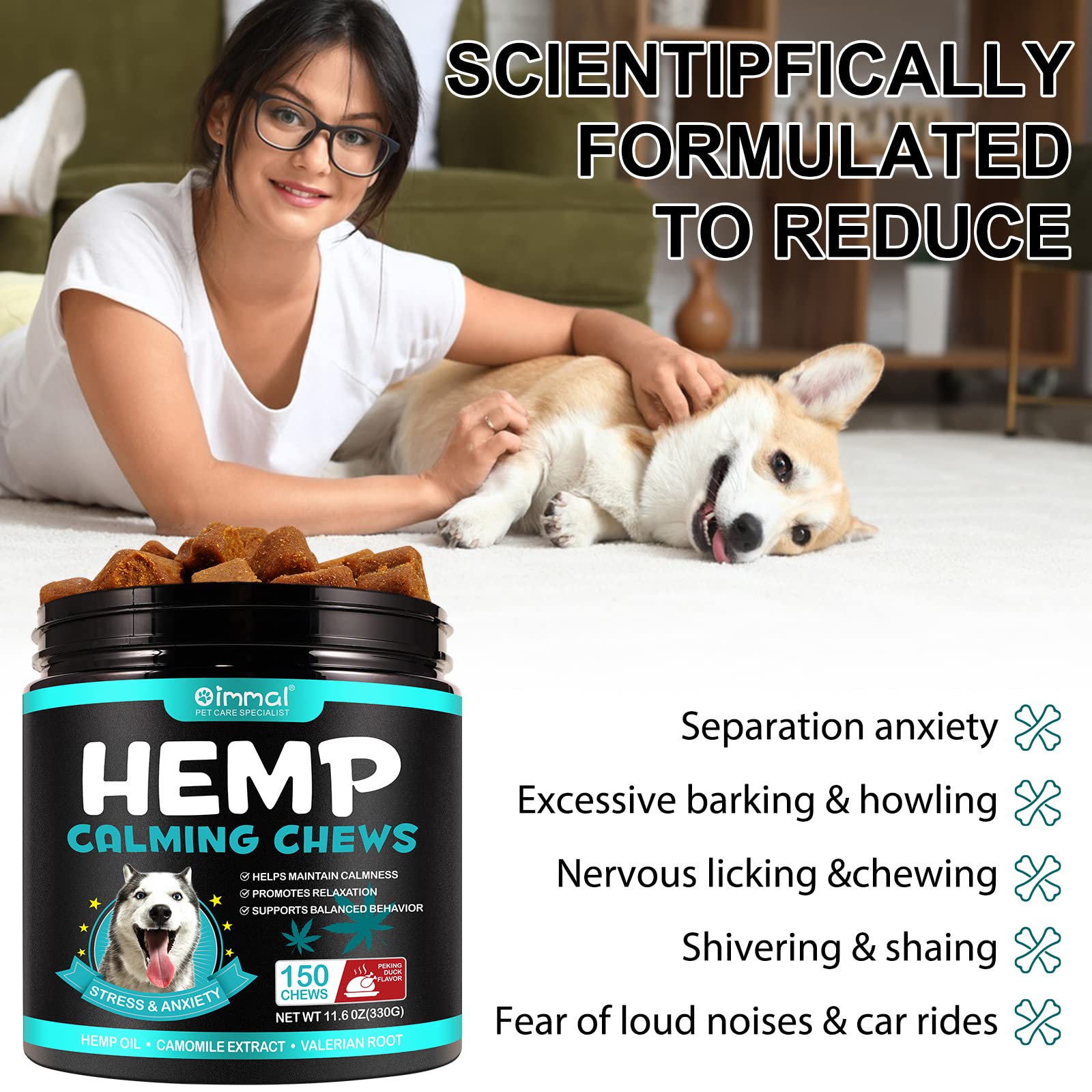 Bieyoc Calming Chews for Dogs - Natural Stress and Anxiety Relief, 150 Soft Dog Calming Chews Help Dog Anxiety Relief. (Peking Duck)