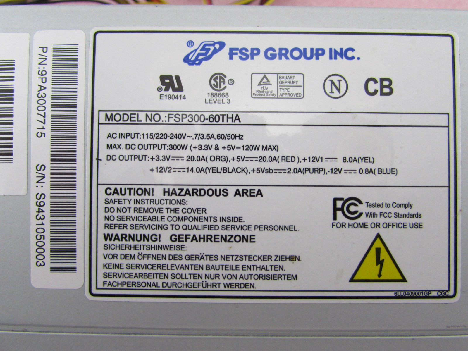 FSP Group FSP300-60THA 300W 300 Watt 24Pin 4Pin Power Supply P/N: 9PA3007715