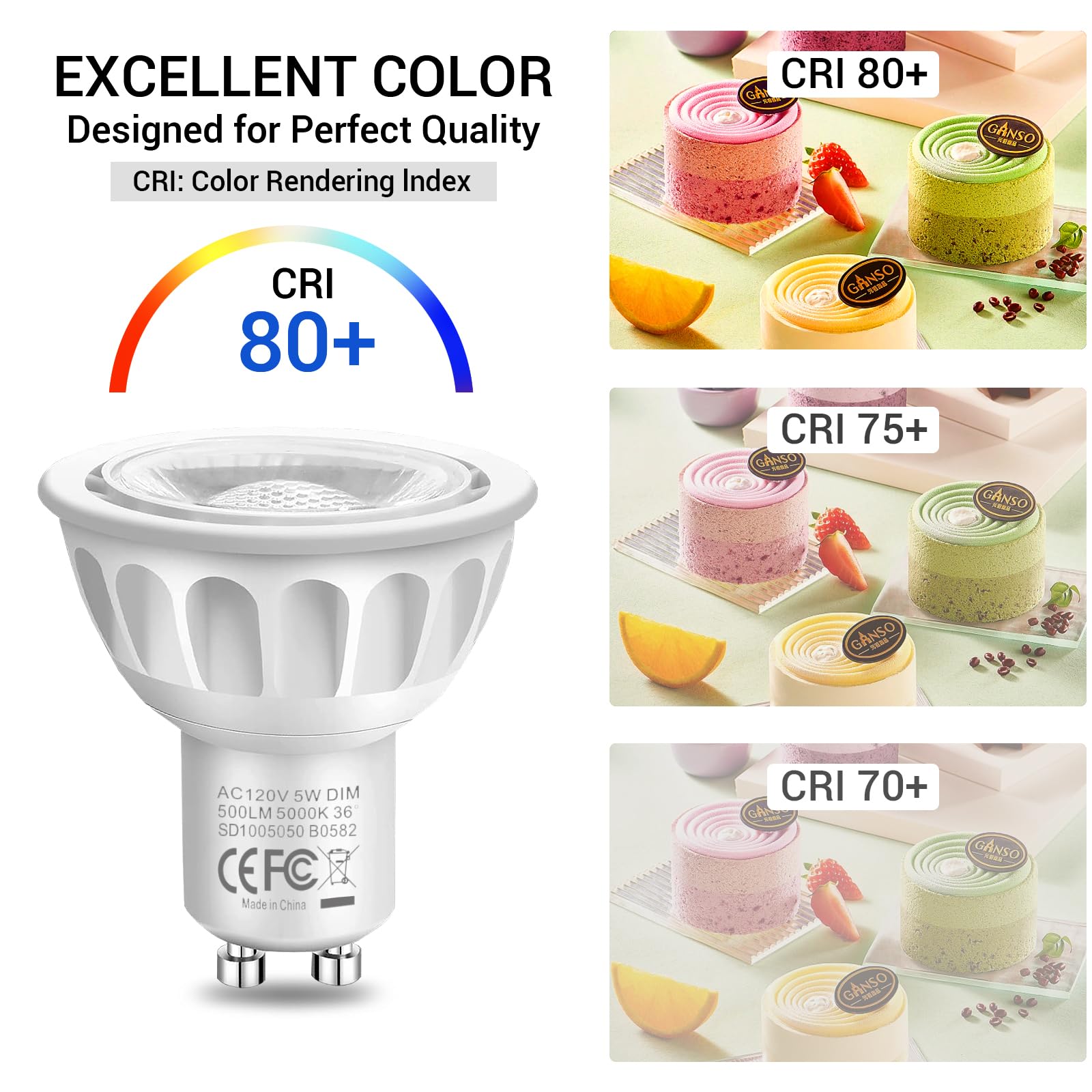 GU10 LED Bulb Dimmable, 50W Halogen Equivalent, 5000K Daylight White Natural Light Bulbs, 500LM White Light Bulbs Replacement for Recessed Track Living Room Bathroom Lighting, 5W 12 Pack
