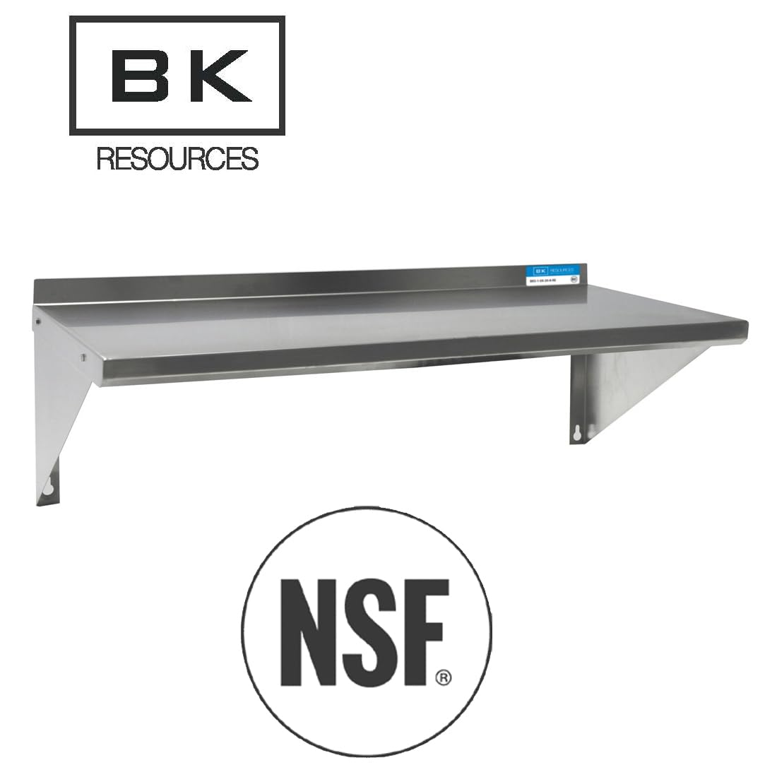 BK Resources Stainless Steel Wall Shelf, 16"x 32", 18 Gauge T-430 Steel, NSF Commercial Kitchen Food Service Use, 1.5" Backsplash, Angle Supports, BKWSE-1632