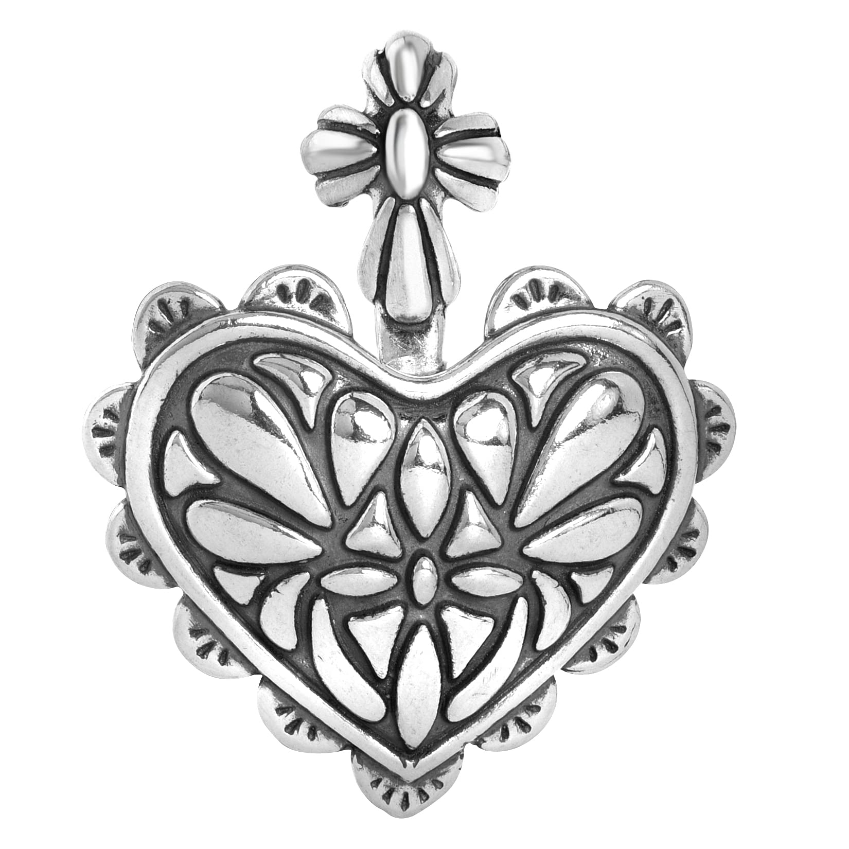American West Sterling Silver Women's Pin & Pendant Enhancer Repousse Inspired Heart