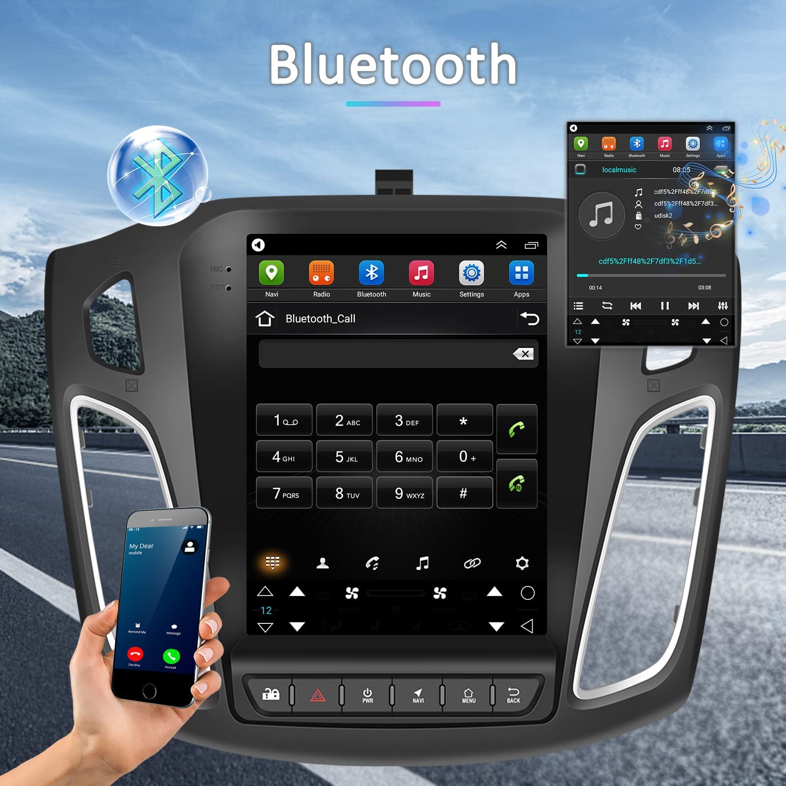 Android Car Stereo for Ford Focus 2012-2018, 9.7 inch Vertical Capacitive Touch Screen Car Radio with GPS Bluetooth WiFi FM RCA USB+Backup Camera + External Microphone,Support SWC Mirror Link
