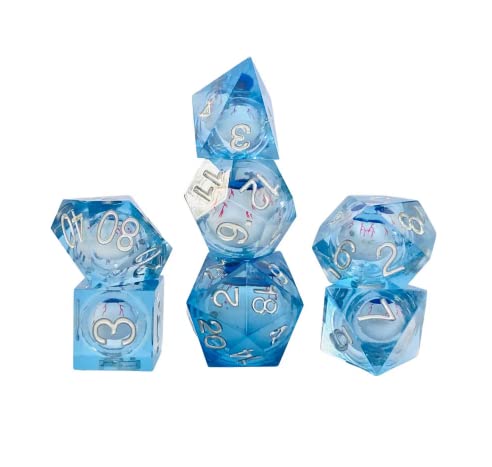 DND Eyeball Dice-Set Sharp Edges - IDTQ Dungeons and Dragons Polyhedral Blue Bloodshot Translucent Dice Set RPG MTG Table Games D4 D6 D8 D10 D12 D20 (Blue Eye)