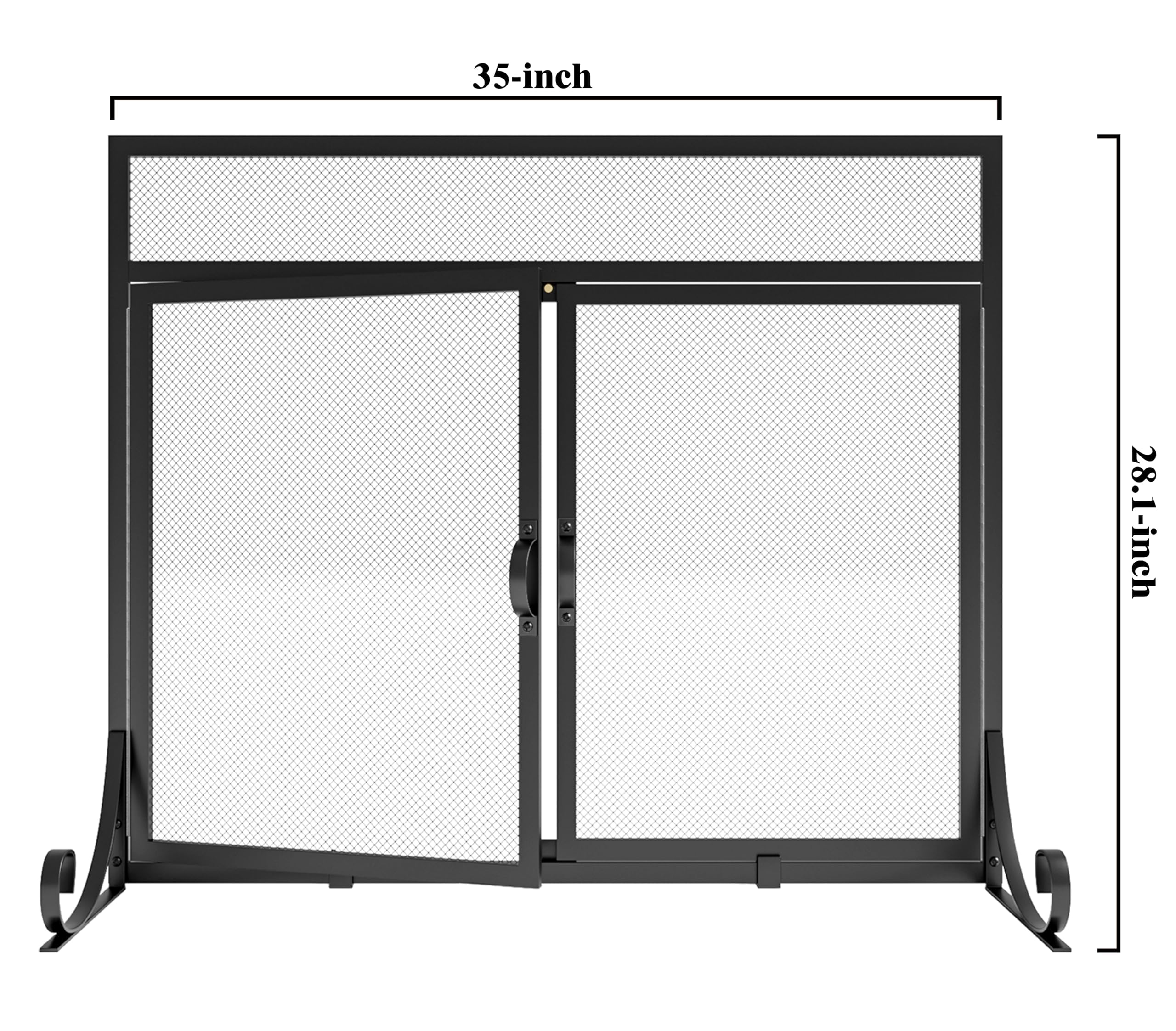Calidola Flat Fireplace Screen with Doors,Solid Wrought Iron Frame with Metal Mesh, Flat Panel Decorative Fireplace Screen with Modern Design, Free Standing Spark Guard