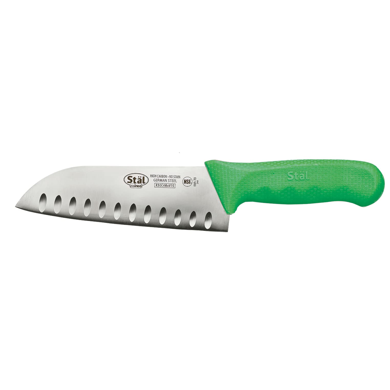 Winco KWP-70G, 7" Stal High Carbon Steel Santoku Knife with Polypropylene Handle, Professional Asian Knife, NSF