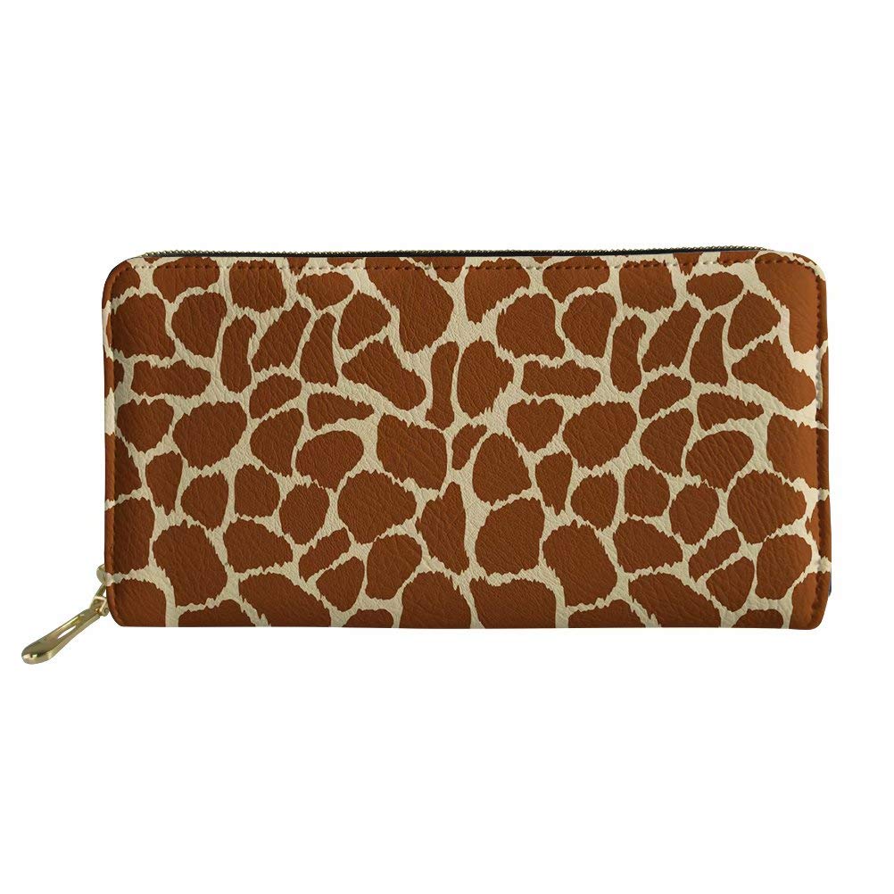 Forchrinse Giraffe Print Wallet for Women PU Leather Card Holder Phone Checkbook Organizer Zipper Coin Purse