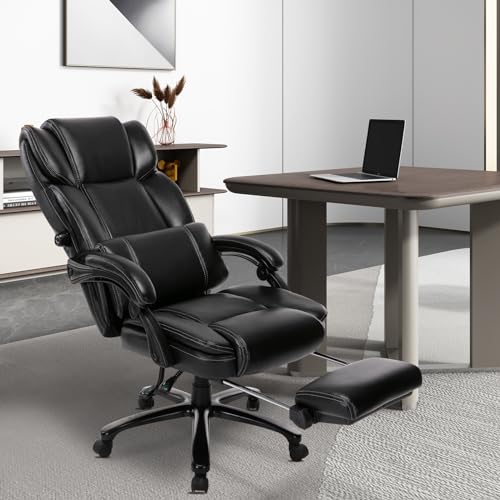 Big and Tall Office Chair with Footrest-Ergonomic Office Chair with Adjustable Lumbar Support and Extra Lumbar Pillow, High Back Computer Desk Chair