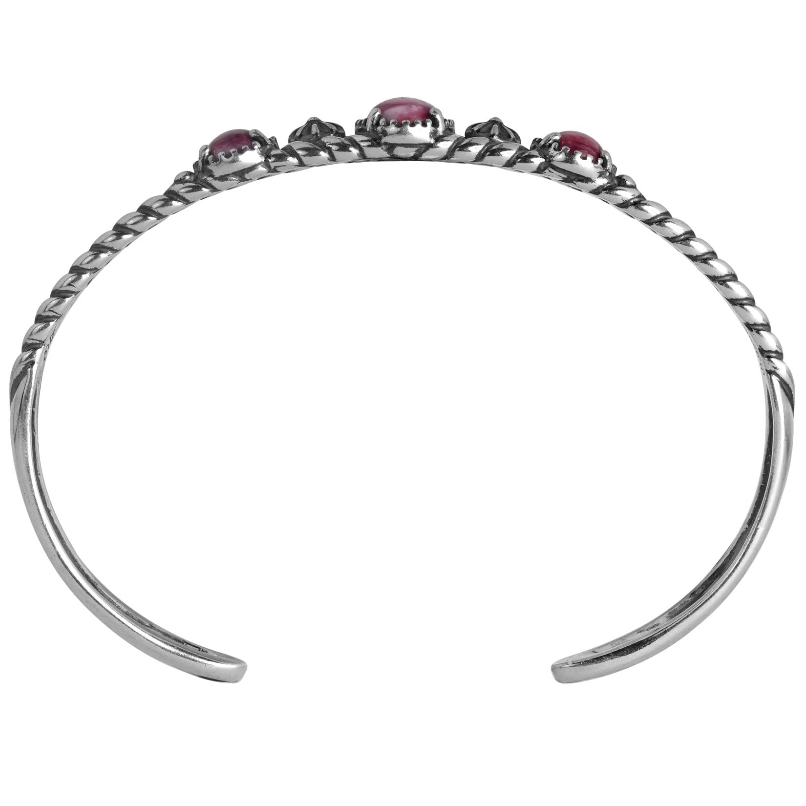 American West Sterling Silver Women's Cuff Bracelet & Girl's Cuff Bracelet Purple Spiny Gemstone 3-Stone Design Size S